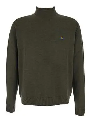 VIVIENNE WESTWOOD Crew Neck Wool Blend Sweater With Embroidered Orb Logo