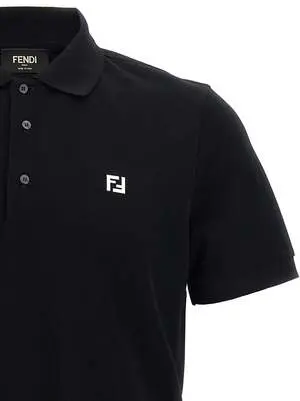 Fendi Ff Metallic Logo Polo Shirt - Black