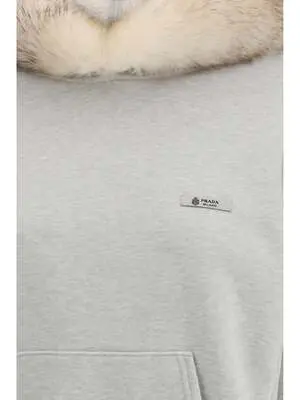 Prada Hoodie With Shearling Lined Hood - Gray