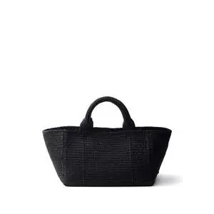 Prada Raffia-effect Tote Bag With Embroidered Logo