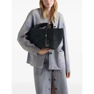 Prada Raffia-effect Tote Bag With Embroidered Logo