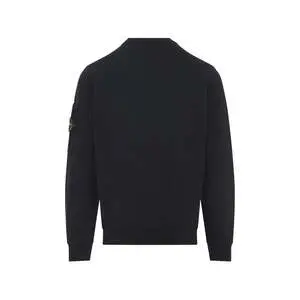 Stone Island Crew Neck Long Sleeve Cotton Sweatshirt With Patch Detail - Black