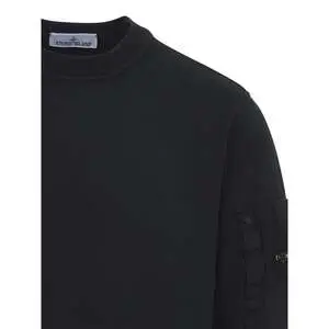 Stone Island Crew Neck Long Sleeve Cotton Sweatshirt With Patch Detail - Black