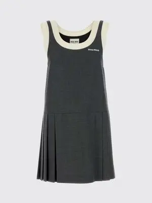 Miu Miu Pleated Wool Dress - Gray