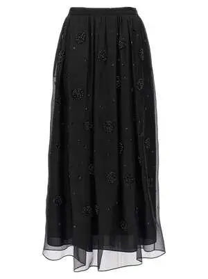 Max Mara Wilma Organza Rhinestone Embellished Skirt - Black