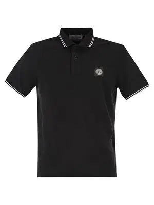 Stone Island Slim Fit Short Sleeve Polo Shirt With Compass Patch - Black