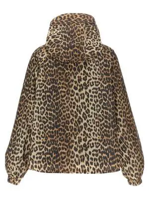 GANNI Leopard Print Recycled Nylon Hooded Windbreaker - Multicolor