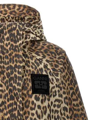 GANNI Leopard Print Recycled Nylon Hooded Windbreaker - Multicolor