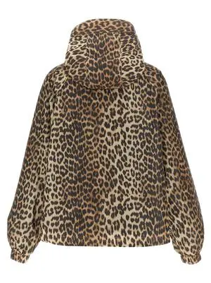 GANNI Leopard Print Recycled Nylon Hooded Windbreaker