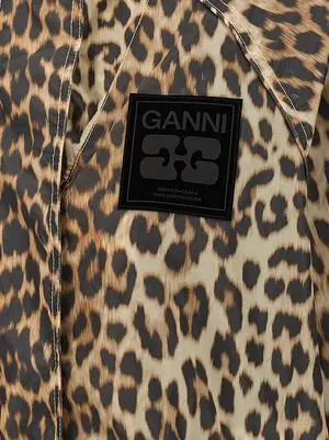 GANNI Leopard Print Recycled Nylon Hooded Windbreaker