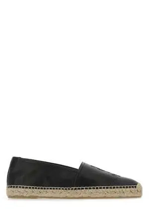 Saint Laurent Leather Monogram Espadrilles - Black