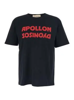 Valentino Garavani Crewneck T-shirt With Print On The Front In Cotton - Black
