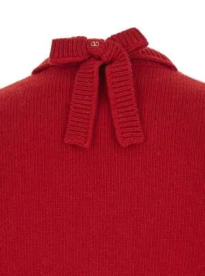 Valentino Garavani Wool V-neck Sweater With Rear Bow Detail