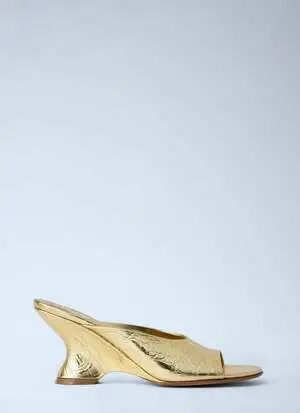 Dries Van Noten Sculpted Heel Open Toe Mules - Gold