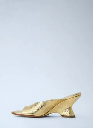 Dries Van Noten Sculpted Heel Open Toe Mules - Gold
