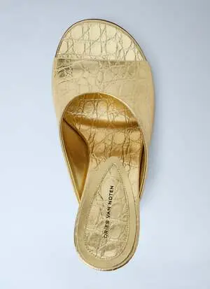 Dries Van Noten Sculpted Heel Open Toe Mules - Gold