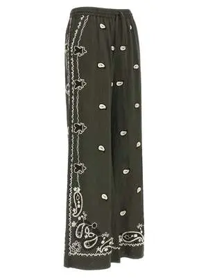 P.a.r.o.s.h Beach26' Wide Leg Linen Pants With All-over Embroidery - Green