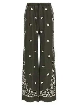 P.a.r.o.s.h Beach26' Wide Leg Linen Pants With All-over Embroidery - Green