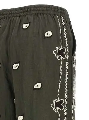 P.a.r.o.s.h Beach26' Wide Leg Linen Pants With All-over Embroidery - Green