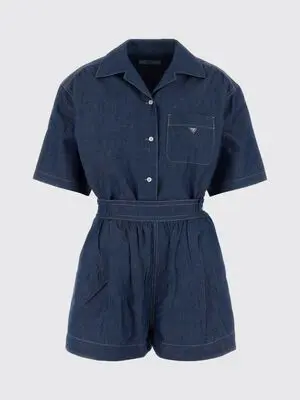 Prada Cotton Linen Blend Jumpsuit - Blue