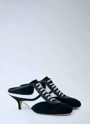 Dries Van Noten Lace-up Suede And Leather Mule Heels - Black