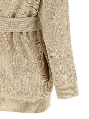 Brunello Cucinelli Linen And Cotton Blend Crochet Cardigan With Sequin Application - Cream