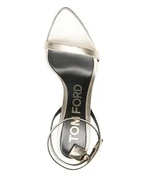 TOM FORD Ankle-strap Padlock 90 Mid Heel Sandals - Silver