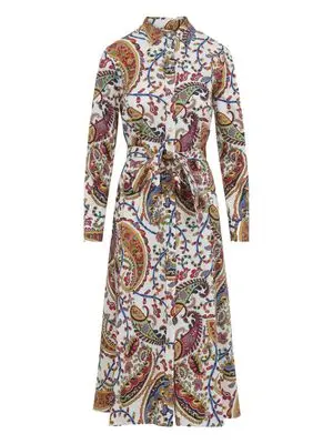 Etro Paisley-print Midi Shirt Dress With Belt - White
