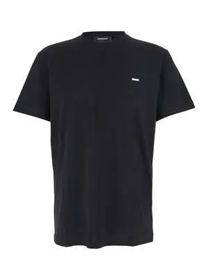 Dsquared2 Crewneck T-shirt With Patch Logo On The Front In Cotton - Black