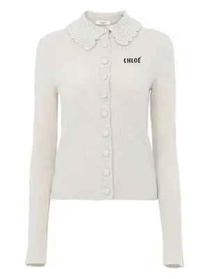 Chloé Crocheted Collar Wool Cardigan - Gray