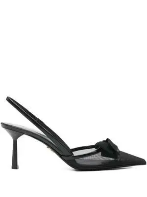 Prada Mesh Bow Detail Slingback Pumps - Black