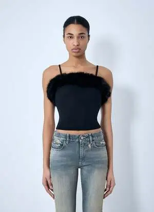 Balenciaga Faux Fur Trim Camisole - Black