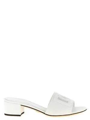 Dolce & Gabbana Calf Leather Dg Logo Heeled Sandals - White