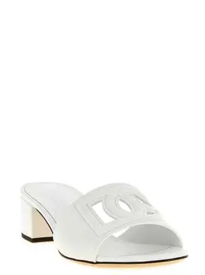 Dolce & Gabbana Calf Leather Dg Logo Heeled Sandals - White