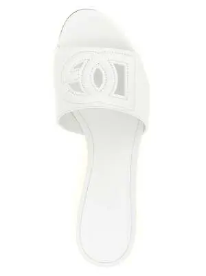 Dolce & Gabbana Calf Leather Dg Logo Heeled Sandals - White