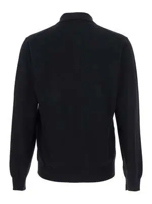 Fendi Long-sleeve Polo Shirt With Classic Collar And Ff Plaque On The Front In Wool - Black