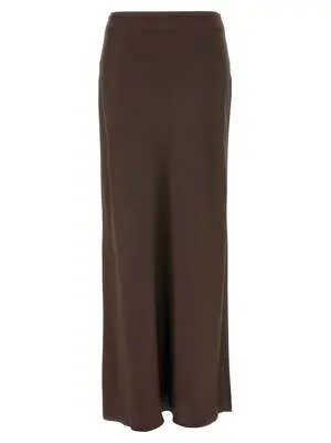 Brunello Cucinelli Viscose Blend Slit Skirt - Brown