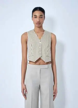 Max Mara Striped Cotton Silk Waistcoat - Cream
