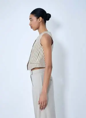 Max Mara Striped Cotton Silk Waistcoat - Cream