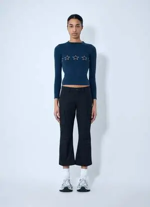 Balenciaga Crewneck Ribbed Long Sleeve Top With Star Embroidery