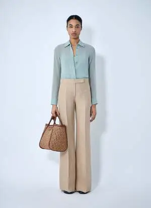 Max Mara High-waisted Wide-leg Textured Linen Trousers - Cream