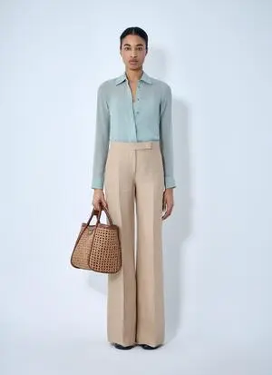 Max Mara High-waisted Wide-leg Textured Linen Trousers