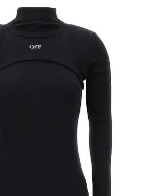 Off-White Off Stamp Ribbed Long Sleeve Dress - Black