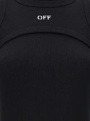 Off-White Off Stamp Ribbed Long Sleeve Dress - Black