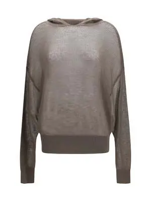 Rick Owens Semi-sheer Knit Hoodie With Ribbed Details