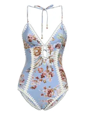 Zimmermann Awaken Crochet Keyhole One Piece Swimsuit - Blue