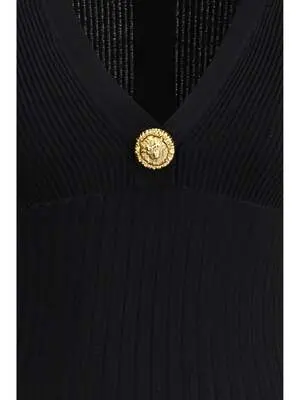 Balmain Flared Knit Mini Dress With Lion Head Button