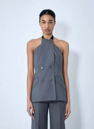 Max Mara Double-breasted Halter Neck Top In Wool - Gray