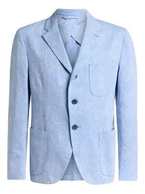 Etro Single-breasted Striped Cotton Jacket With Paisley Motif - Blue