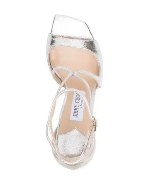 JIMMY CHOO Azia 95 Champagne Glitter Leather Sandals - Silver